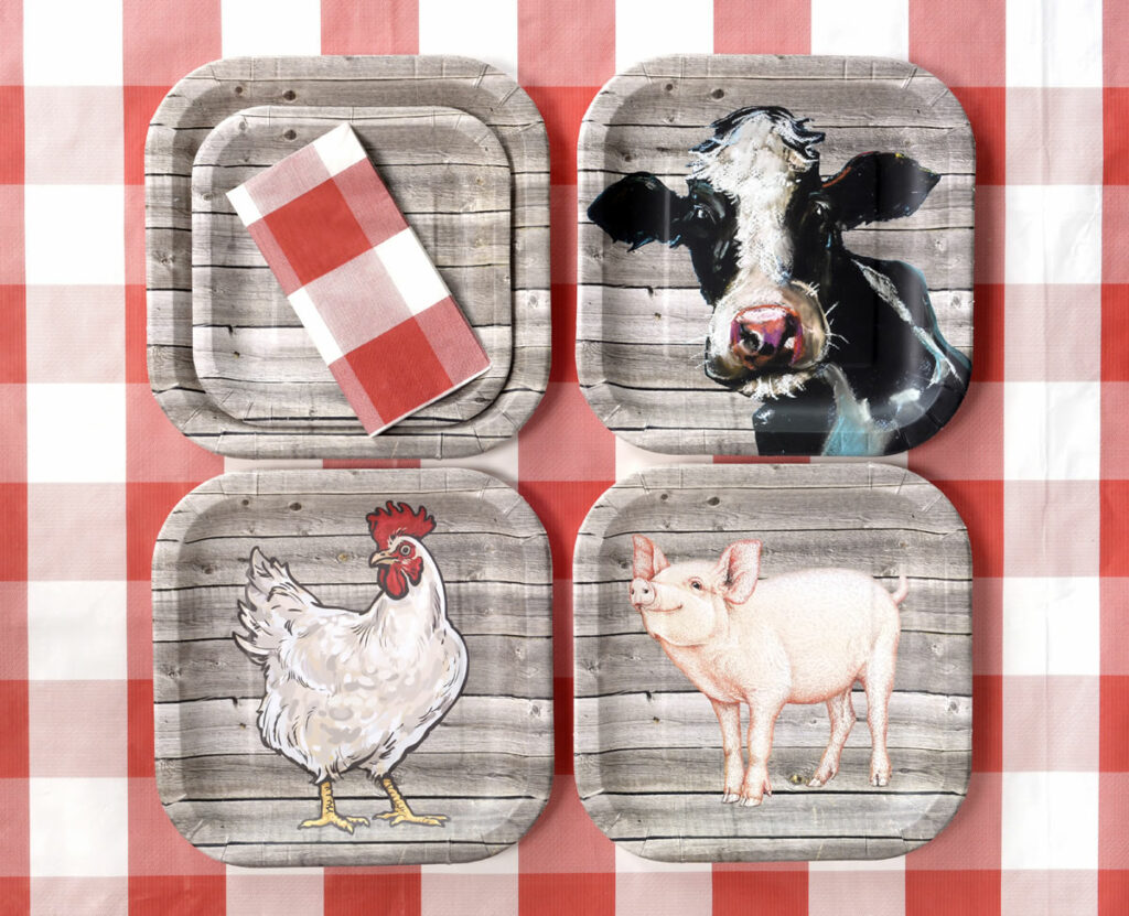 Farm Table – Plates Square 9″ Cow 8-pack – Havercamp Party Products